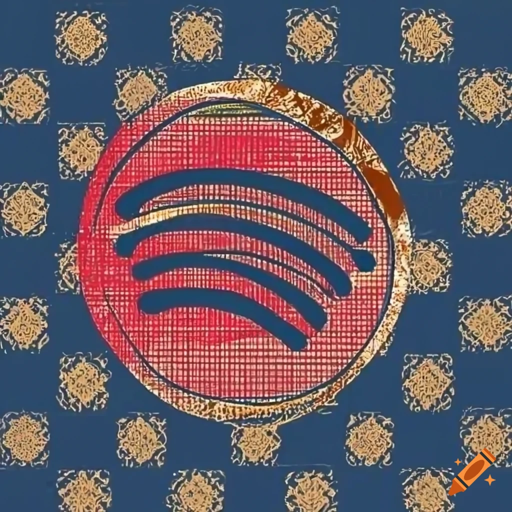 Bold line drawing of red spotify logo on background of blue and white ...