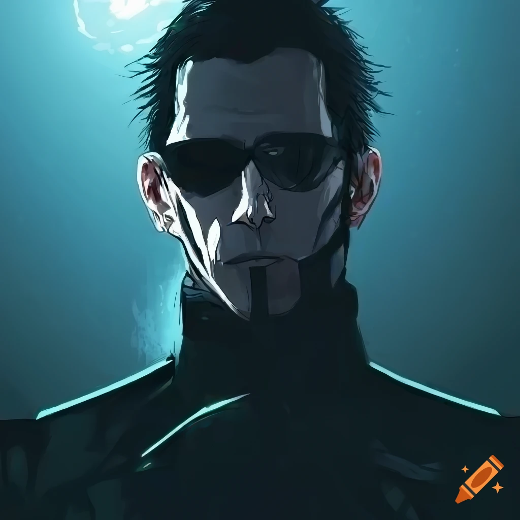 JC Denton from Deus Ex wearing matrix style trench coat and sunglasees ...