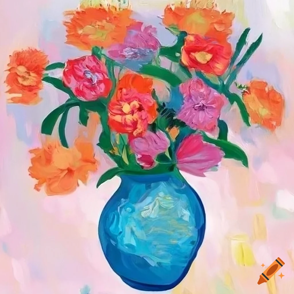 Oil painting with flower in vase claude monet style on Craiyon