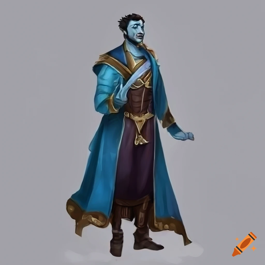 Dnd djinni handsome regal man with blue skin, full body portrait, hands ...
