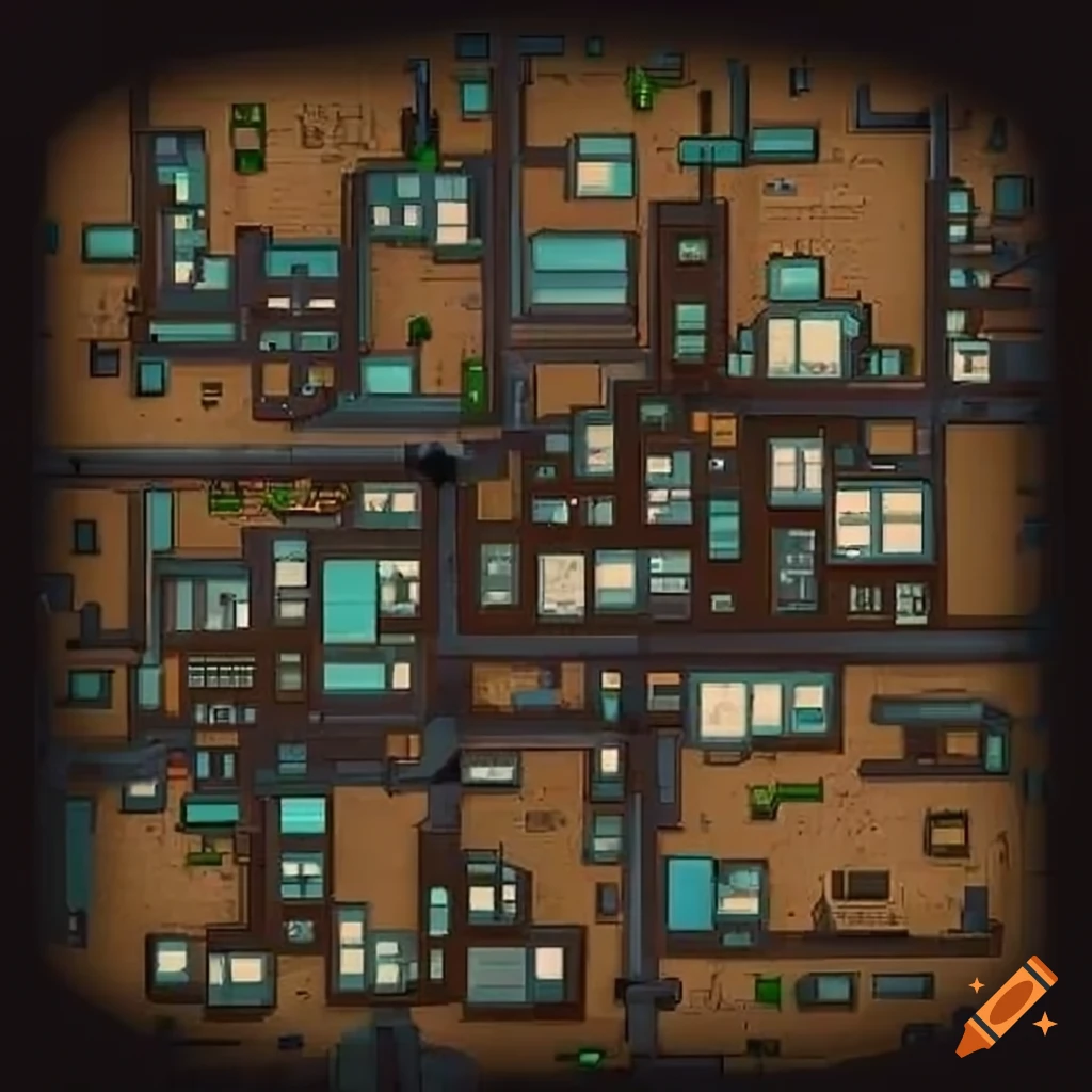 Pixilated top down city map