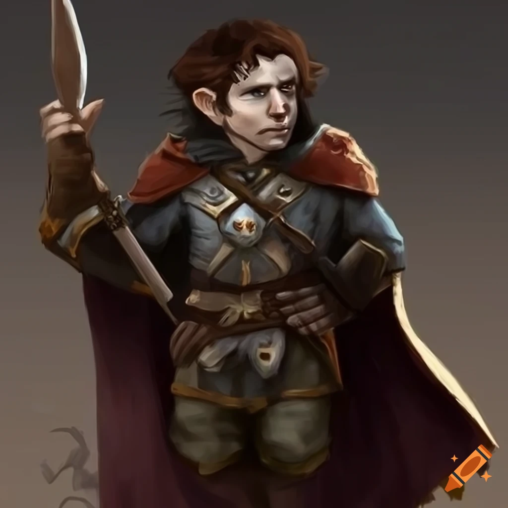 Dark-haired male halfling hero on Craiyon