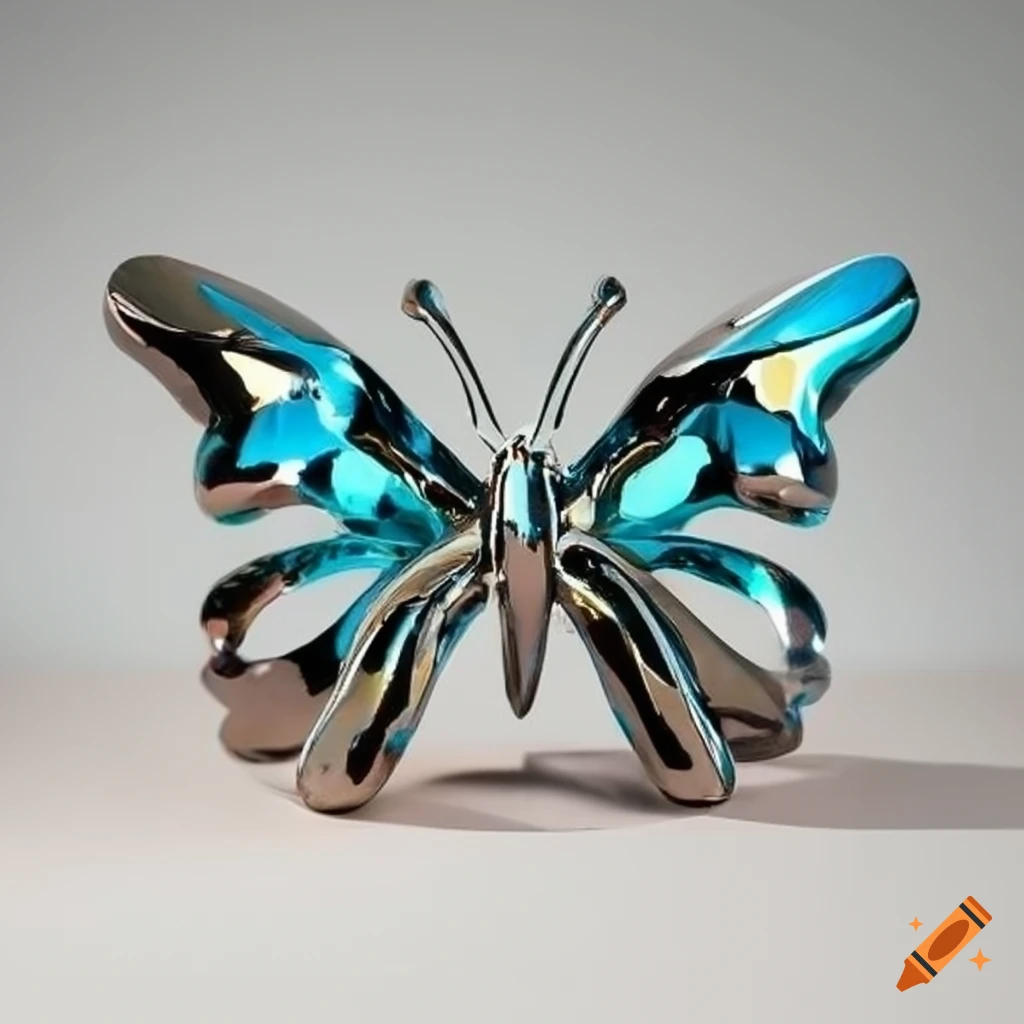 Chrome butterfly sculpture on Craiyon
