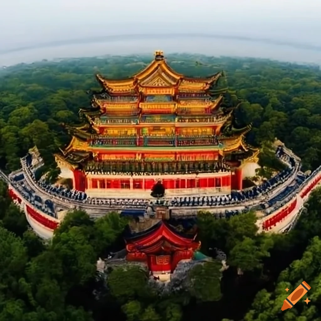 Aerial view of giant chinese palace on Craiyon