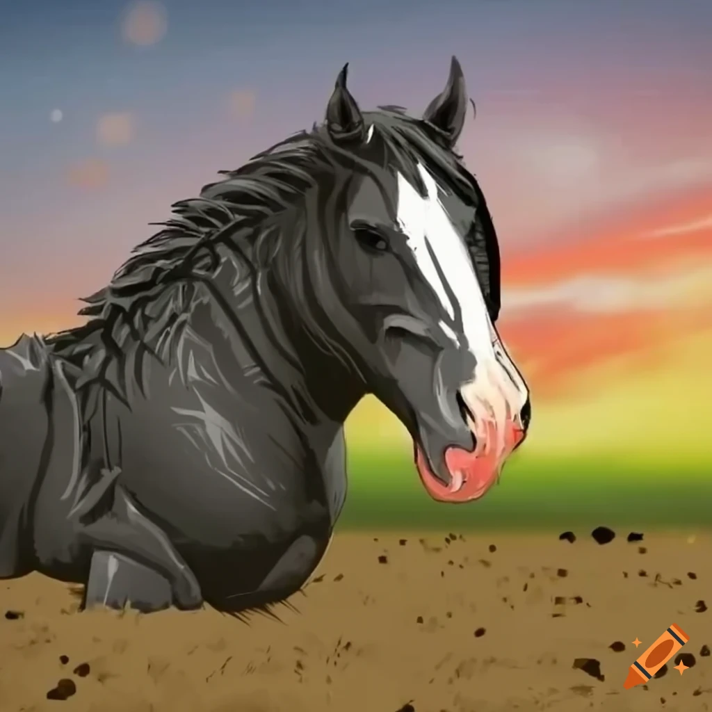 A shire horse struggling in a thick pluff mud pit