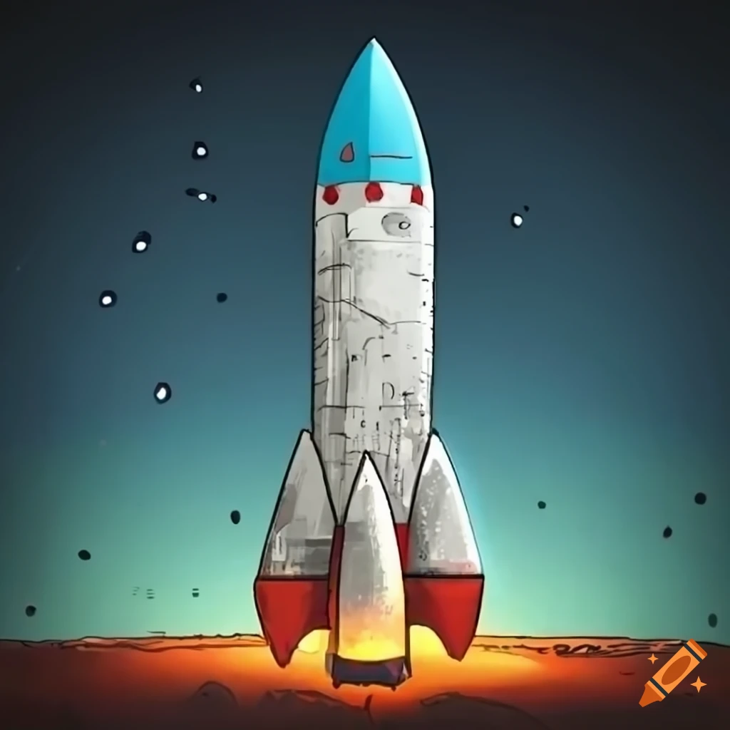 Create an extremely detailed surreal moon rocket in comic style
