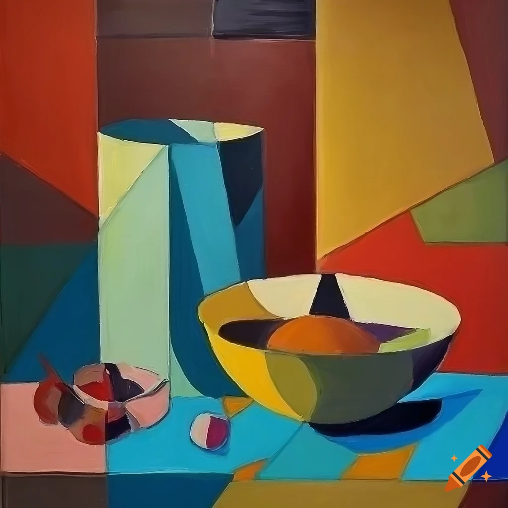 A painting of a guitar and a bowl of food, a still life by andré lhote ...