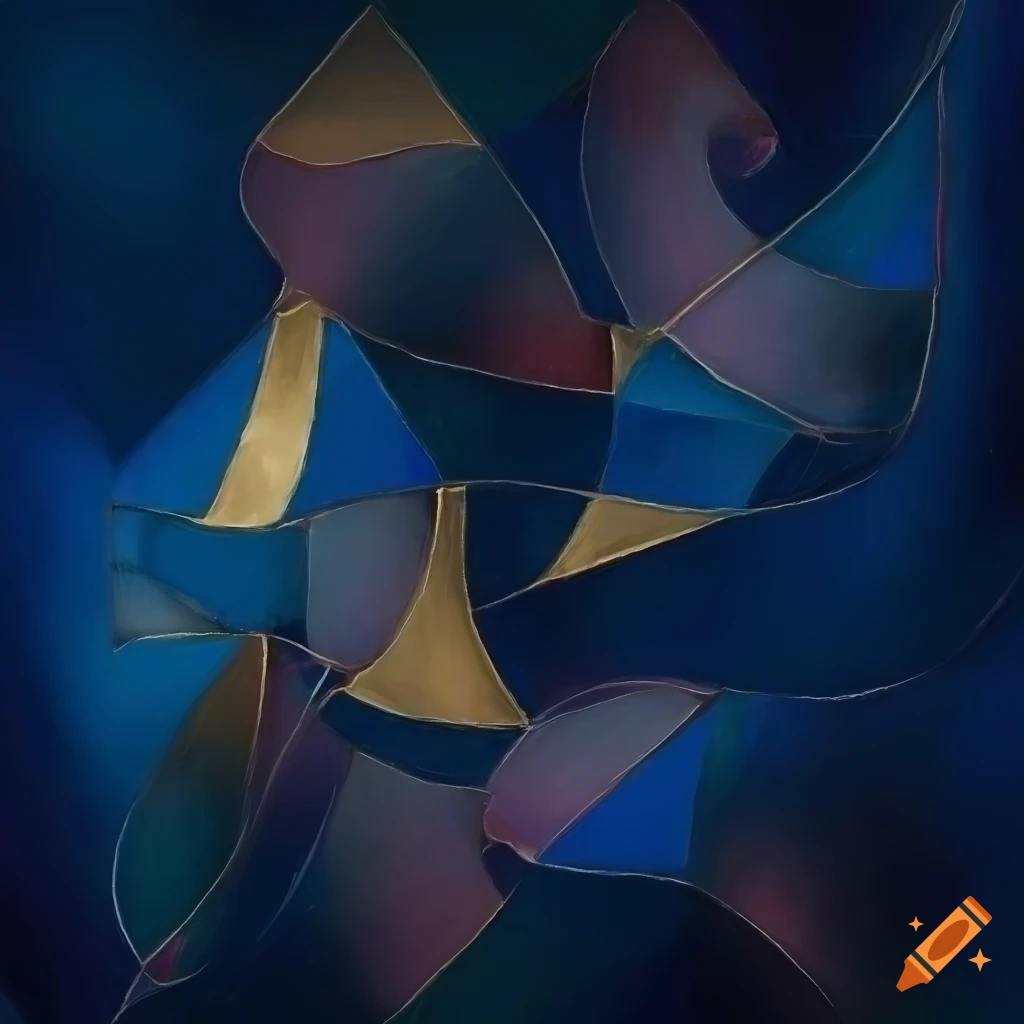 Dramatic abstract triangles and curves painting, in cubist style, with ...