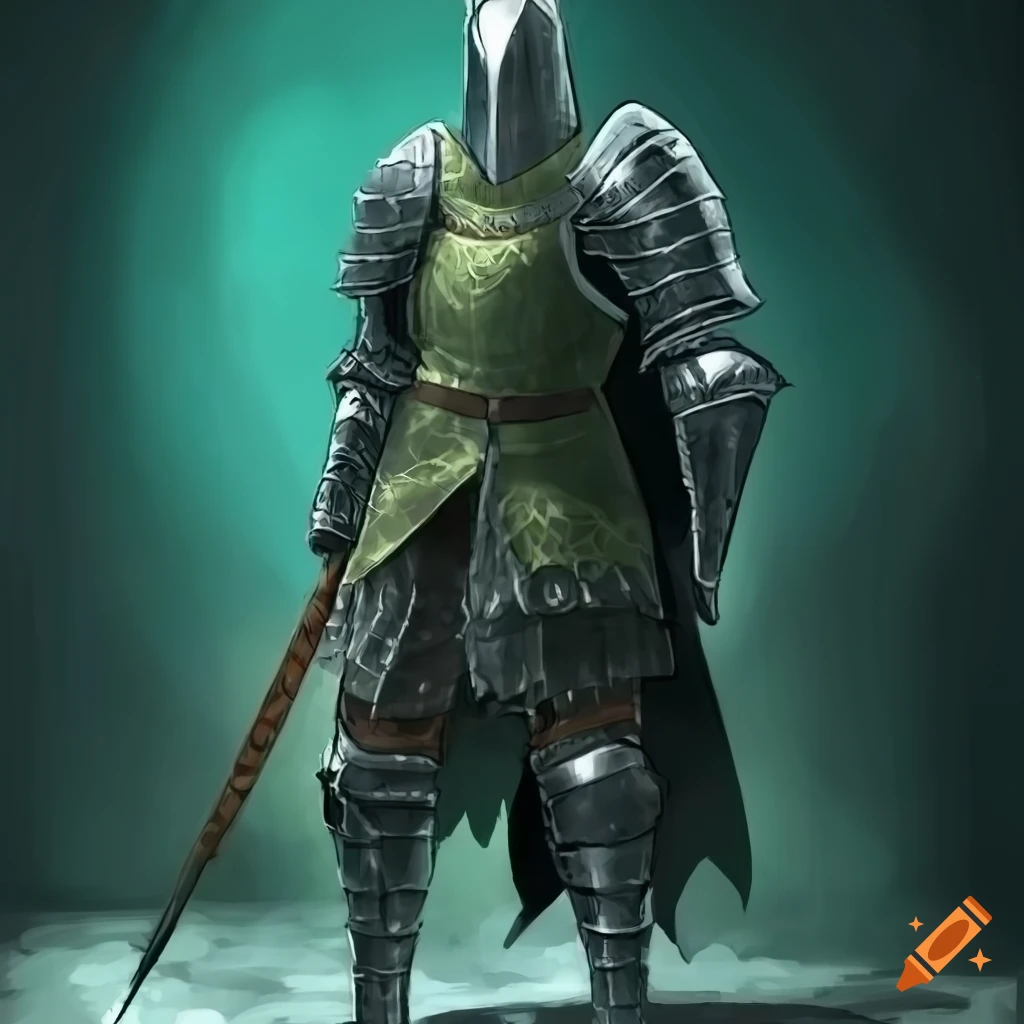 Knight with green cape in dark souls style