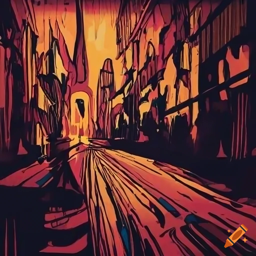 Unusual special city landscape, unusual unique strong perspective, in ...