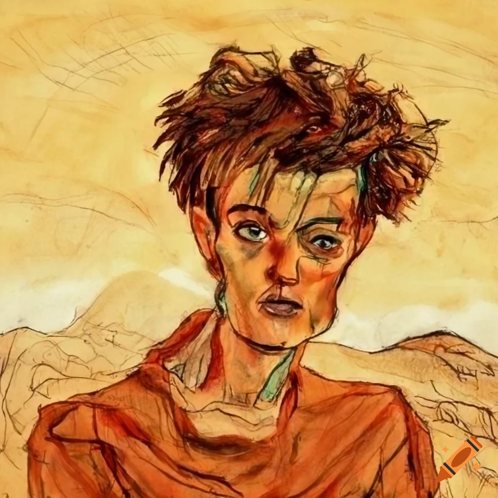 Sketch of the Joshua Tree Desert in the style of egon schiele on Craiyon