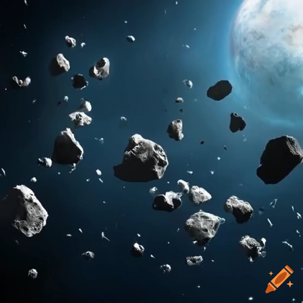 A cluster of asteroids floating in space