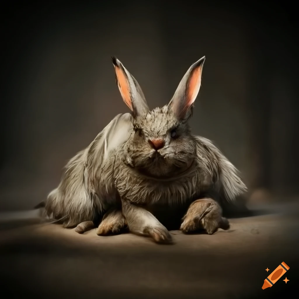 Photograph of a realistic crouching rabbit wearing fantasy-style armor ...