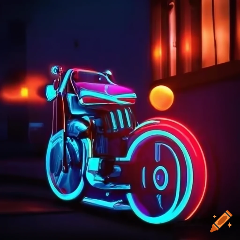 Retro futurism motorcycle neon colors on Craiyon
