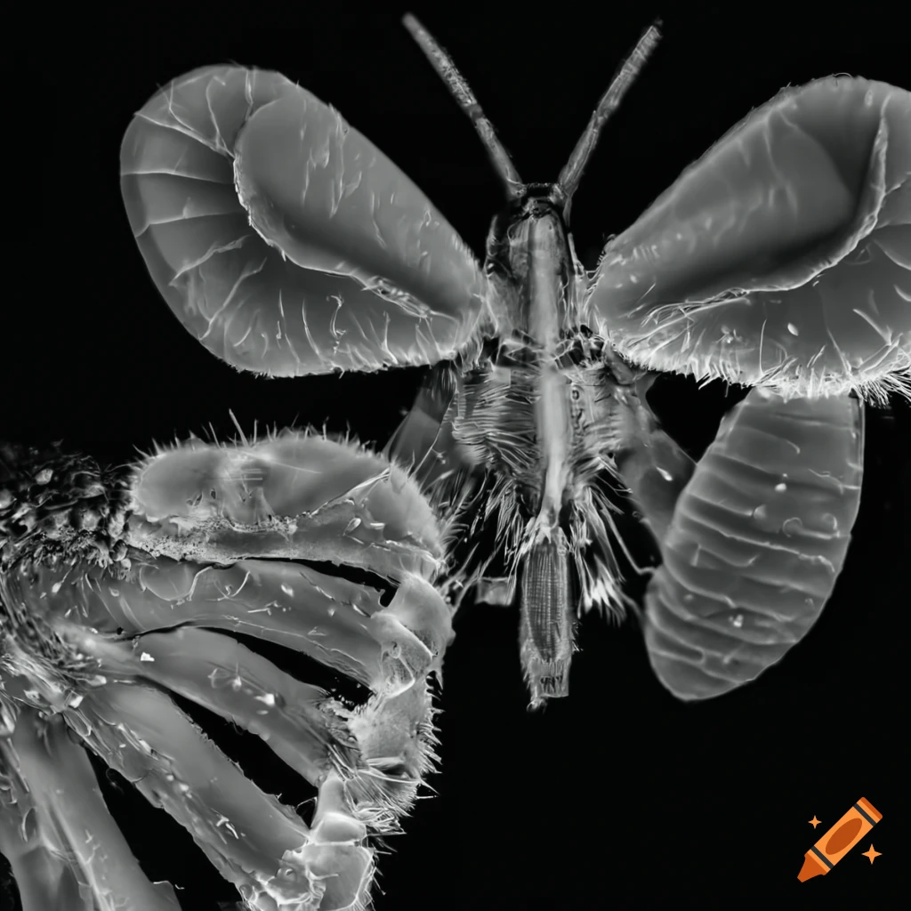 Many insect hairy wings raster electron microscope photo hires monochrome