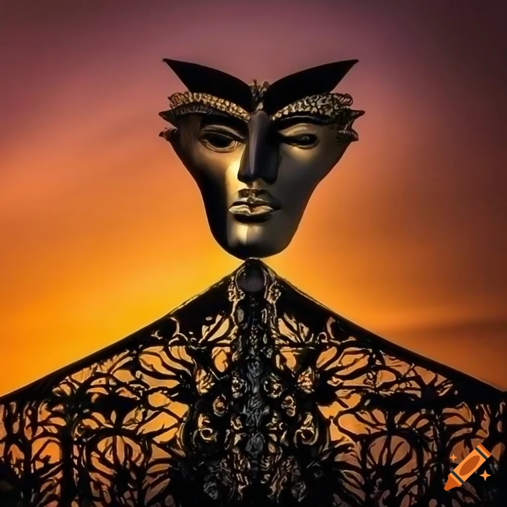 Surreal geometric sculpture with a human face and fine art deco ...
