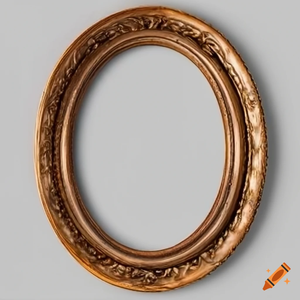 Create the photo of an old oval picture frame without a picture on a ...
