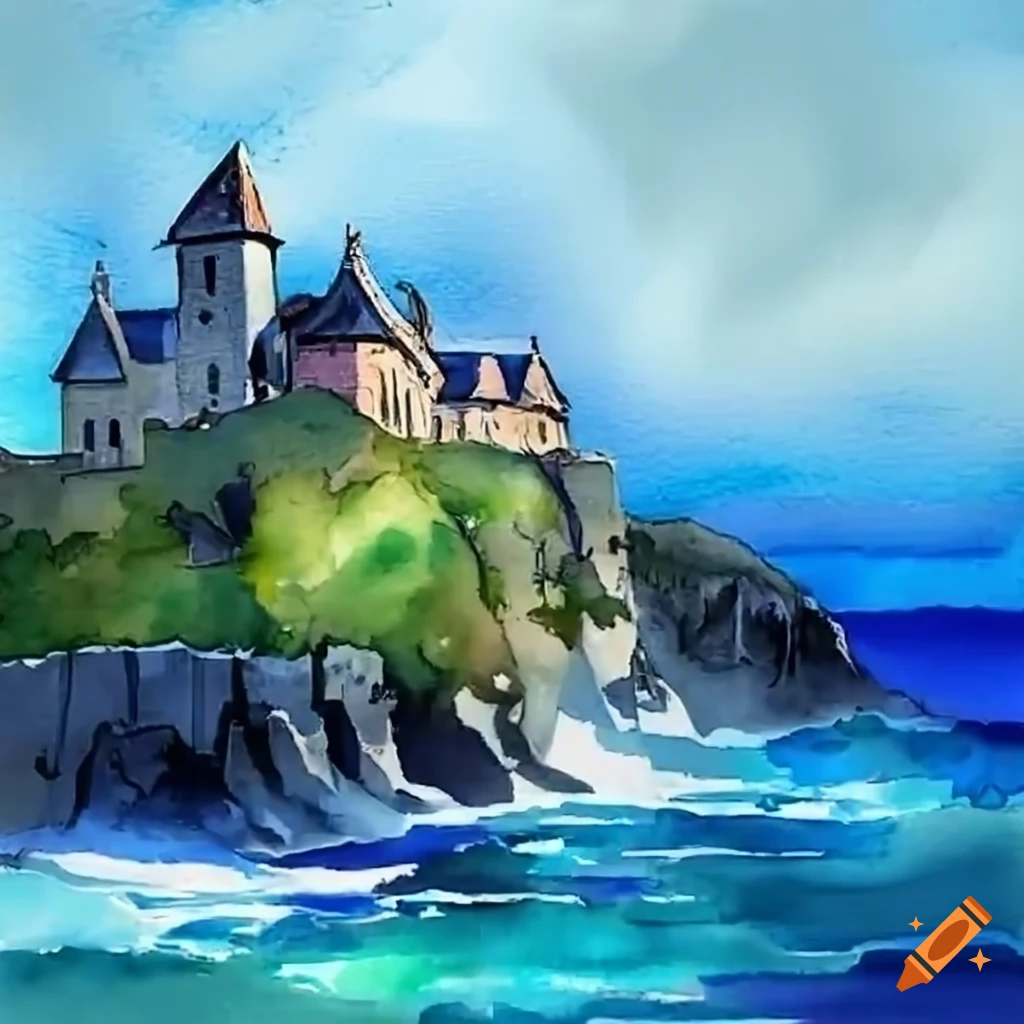 Manor in the seaside cliff windy weather on Craiyon