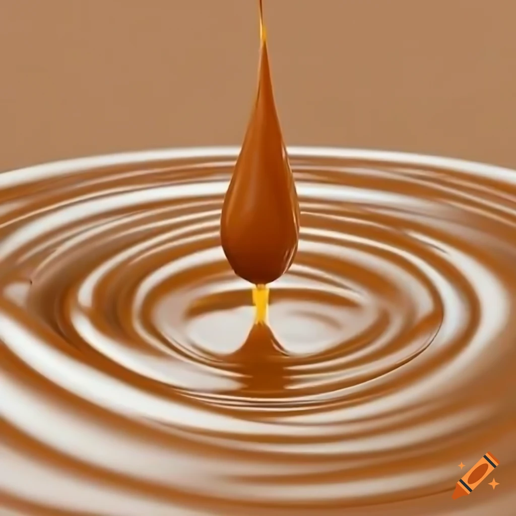 Drop of caramel falls into caramel creating waves, 3D model, high ...