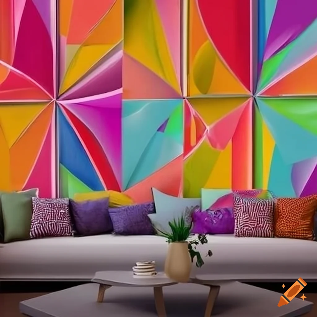A wall decor with vibrant colors and layered patterns