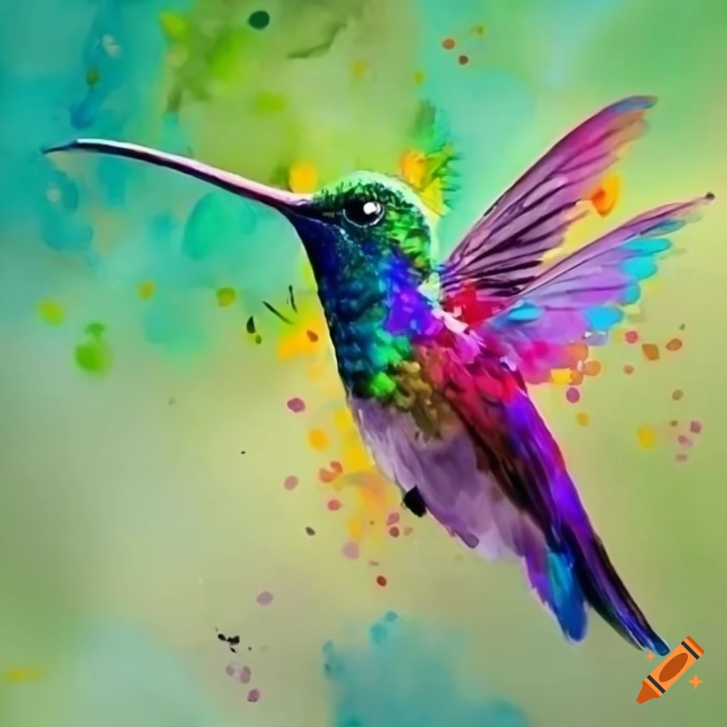 Colibrí de colores con fondo de manchas de acuarela on Craiyon
