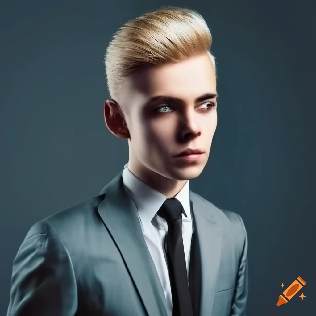 Young man in business suit with blonde hair