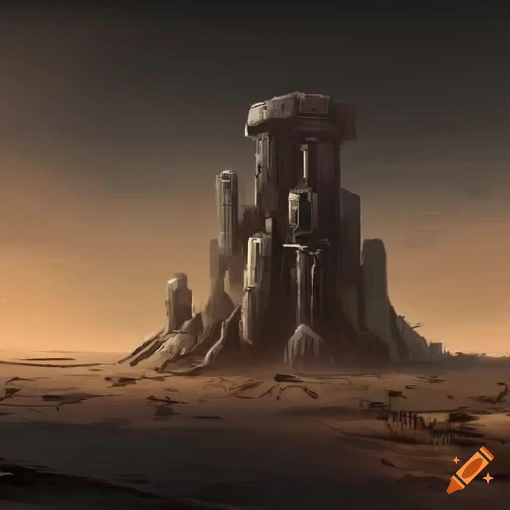 Concept art futuristic dystopian nuclear wasteland desert