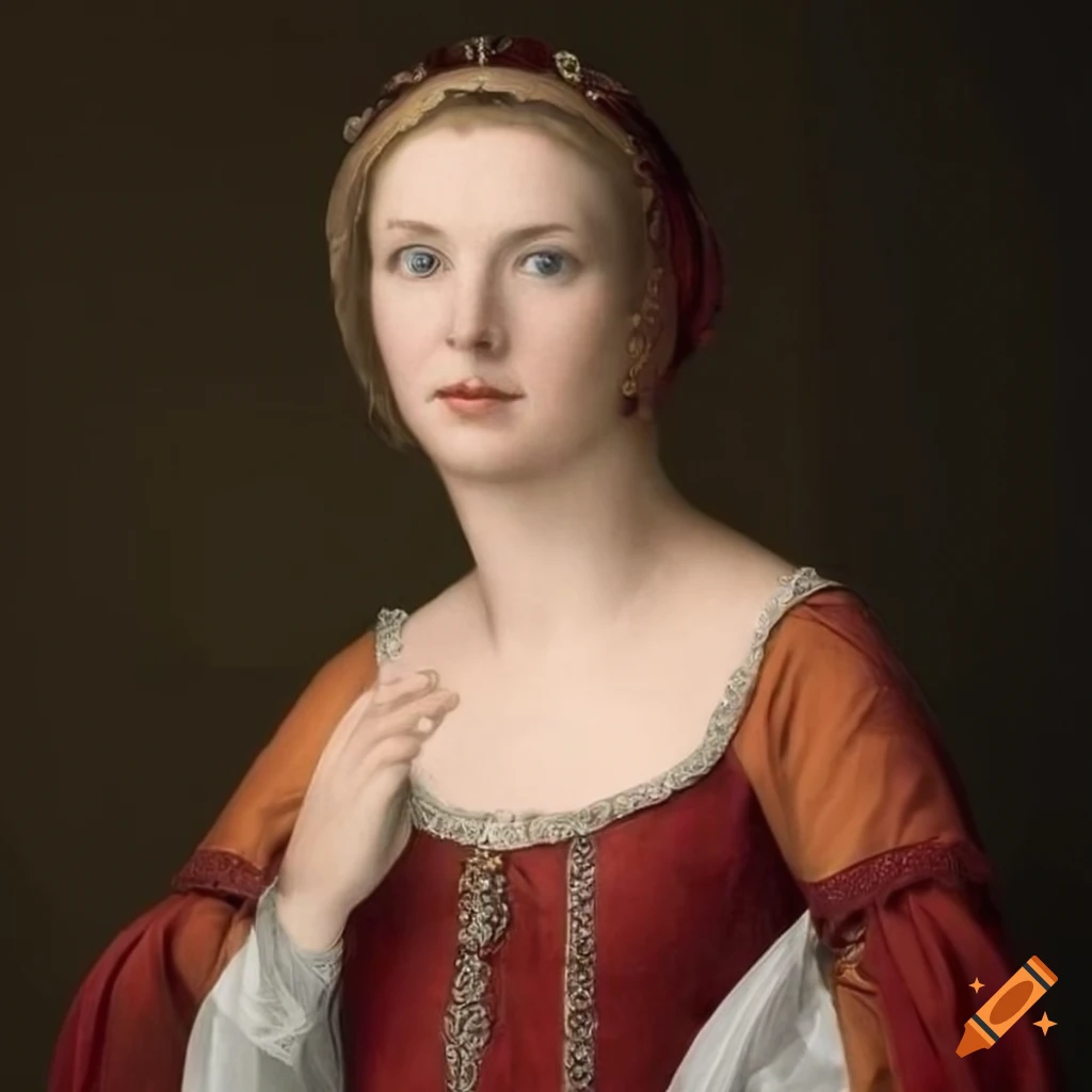 A lady in a medieval dress posing for a portrait on Craiyon
