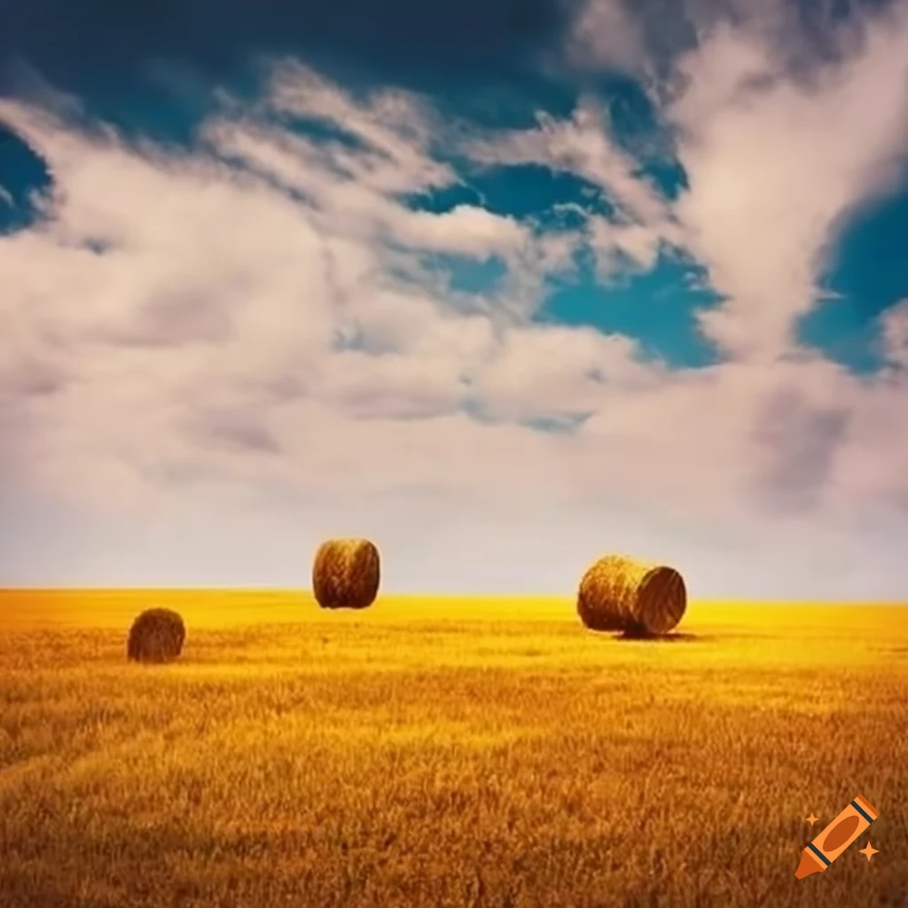 Yellow hay field under a dramatic cloudy sky on Craiyon