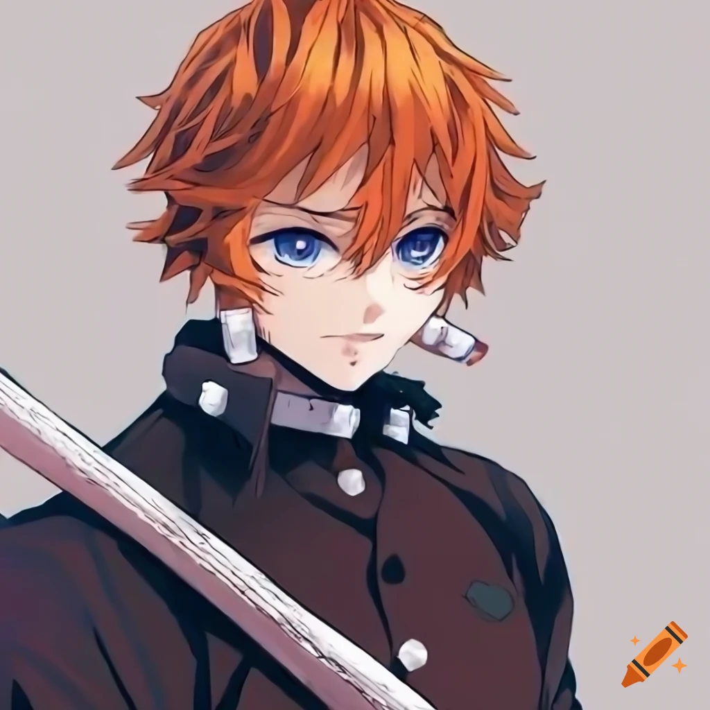 Demon Slayer, Boys, Manga, Bowl cut, orange hair, bleu eyes, muscular ...