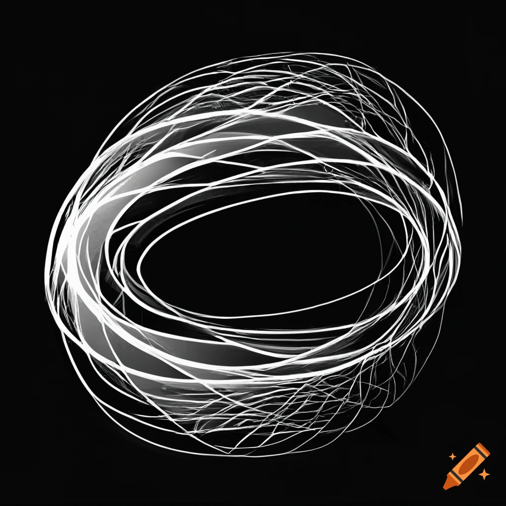 Random shapes with a white outline on a black background