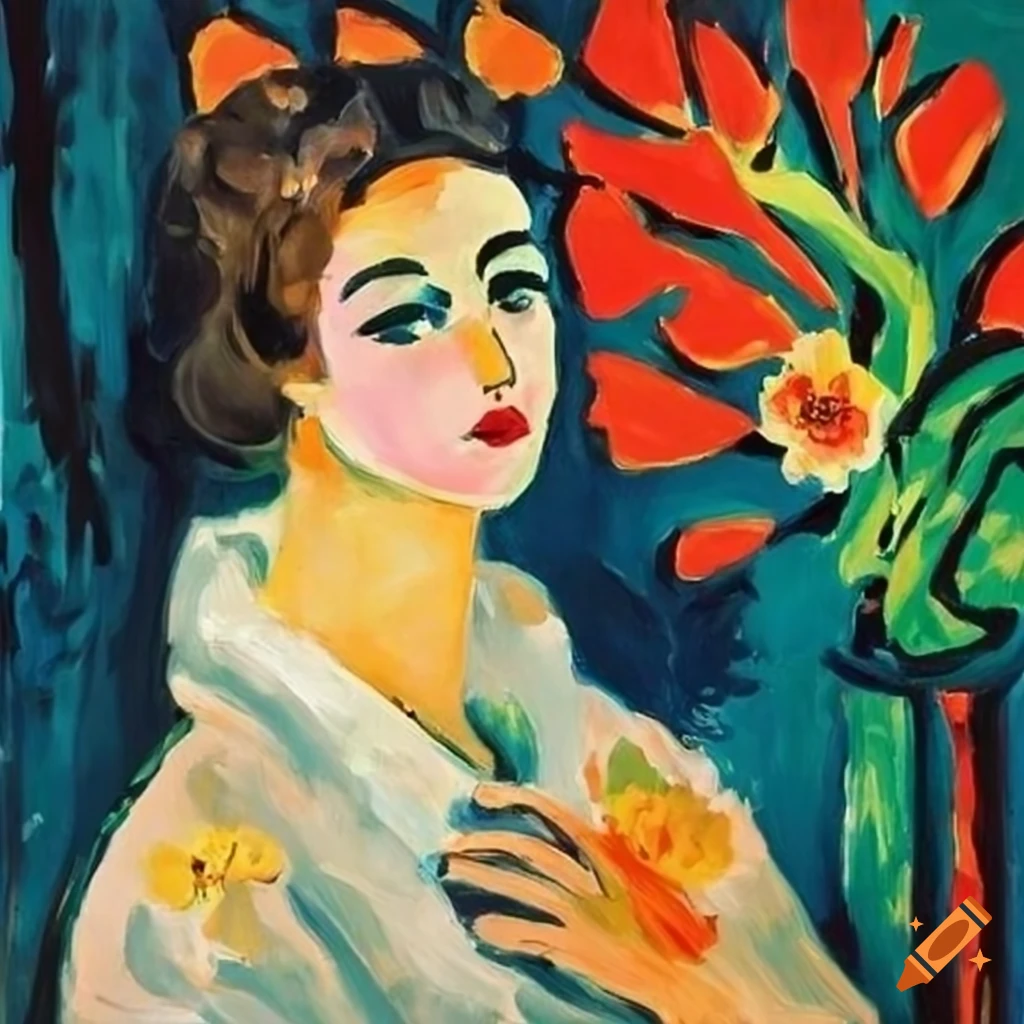 Woman with flowers painted by matisse
