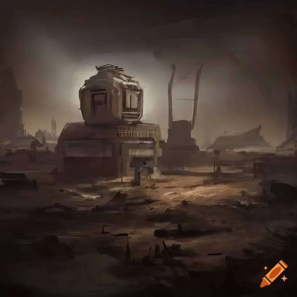Concept art of a sci-fi base in an irradiated post apocalyptic ...