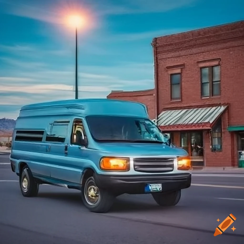 Light blue passenger van in downtown cortez colorado on Craiyon