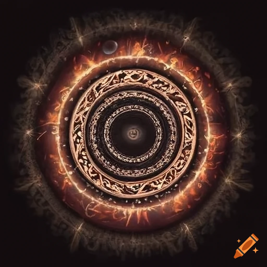 A tribal magic circle with small round sparks around