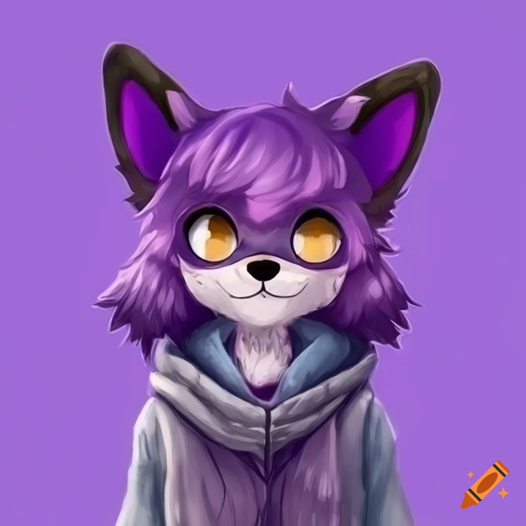 Anthropomorphic purple kawaii wolf