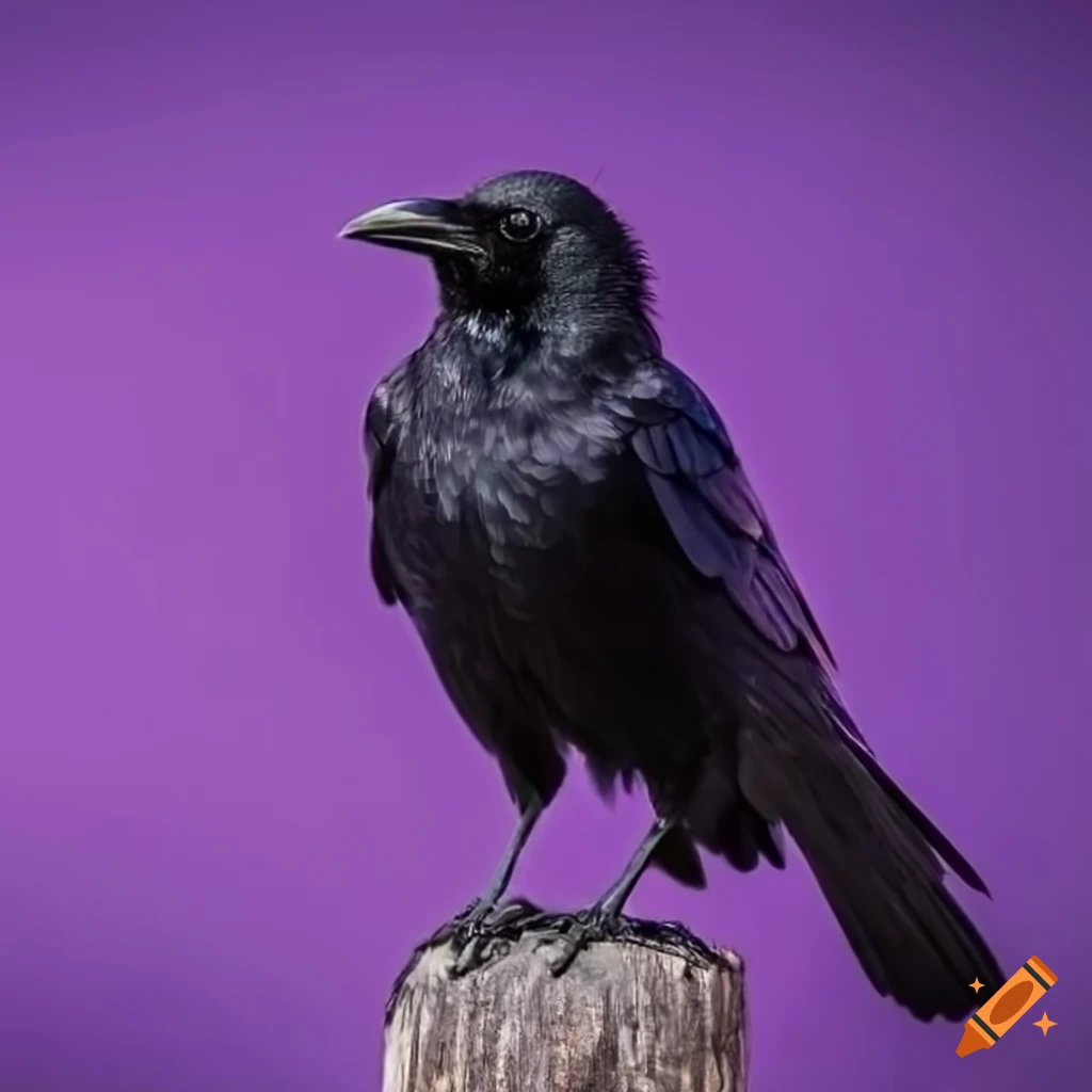Crow in front of purple background on Craiyon