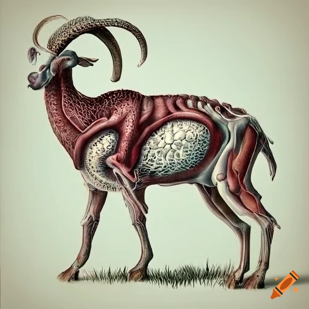 Goat anatomy illustration. haeckel