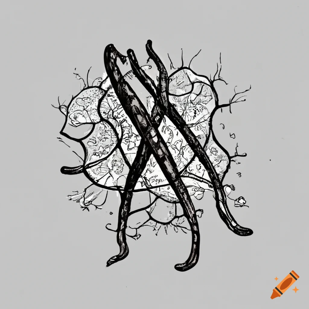 Vanilla pods connecting neurons simple outline japanese drawing style