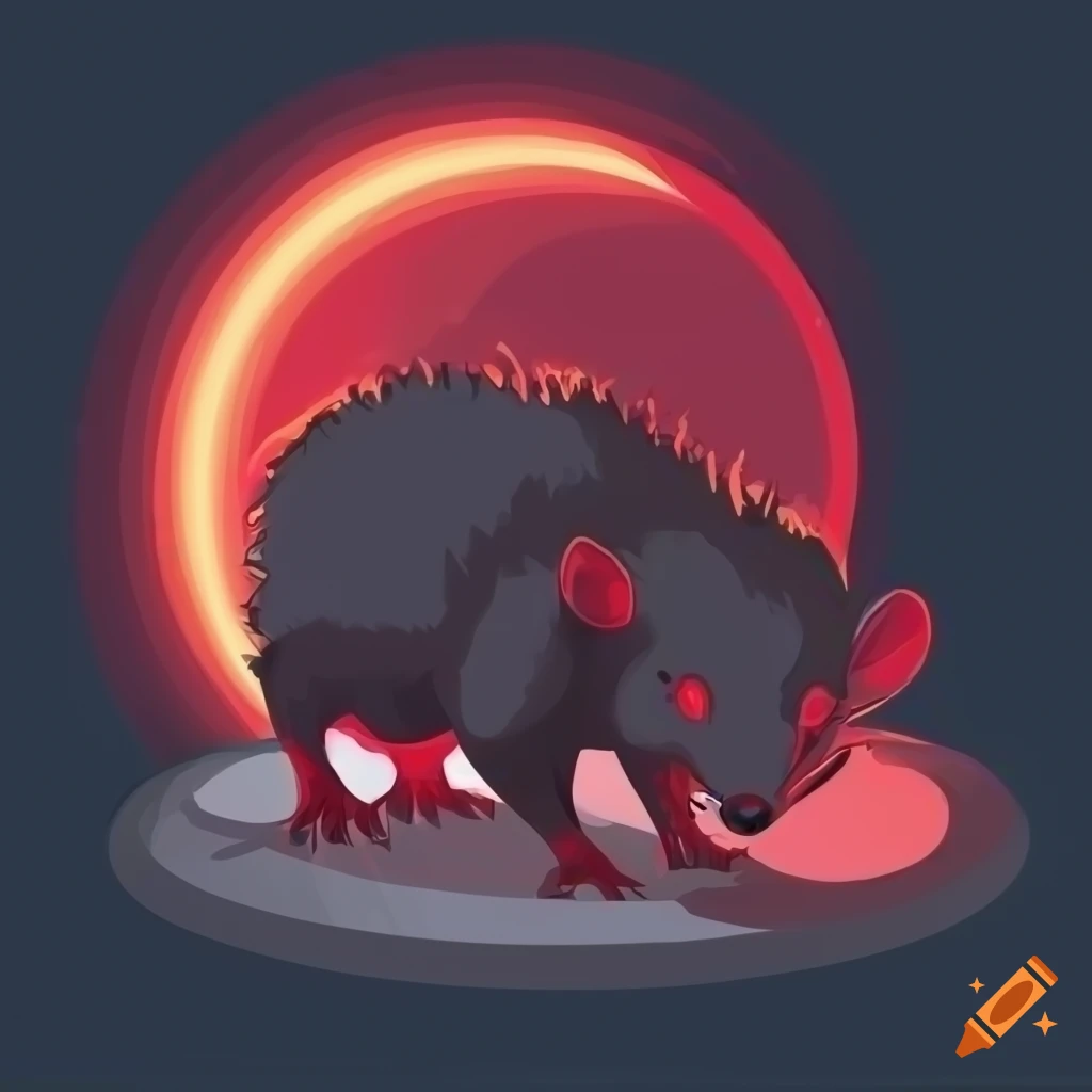 Rat in a dungeon, vector art style, red glowing eyes