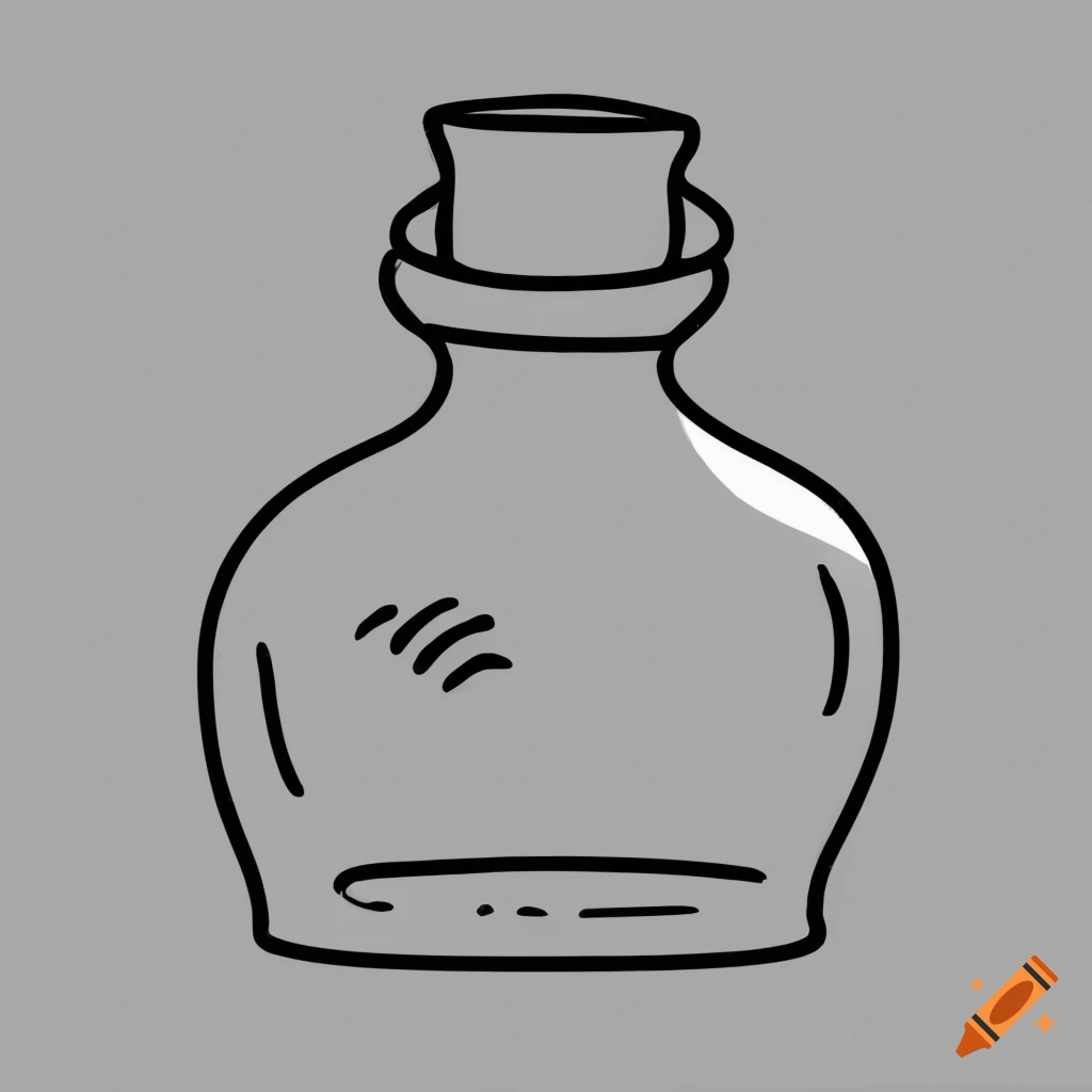 Black line drawing of a potion bottle filled with energizing potion ...