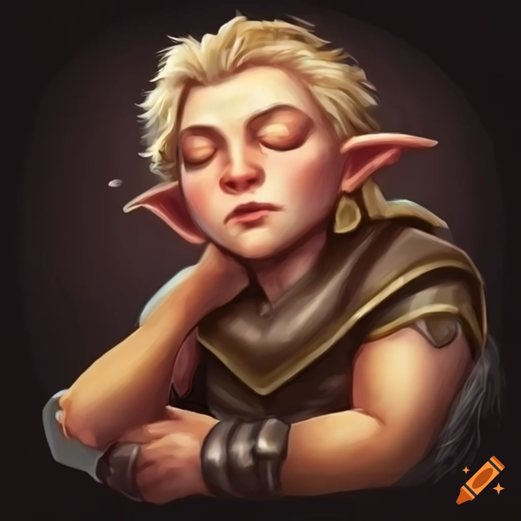 Blond masculine halfling hero taking a nap on Craiyon