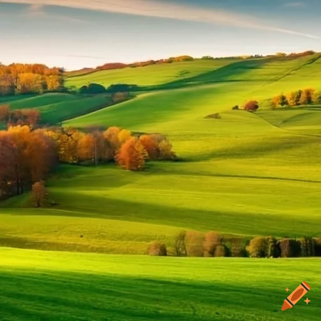Rolling green hills autumn on Craiyon