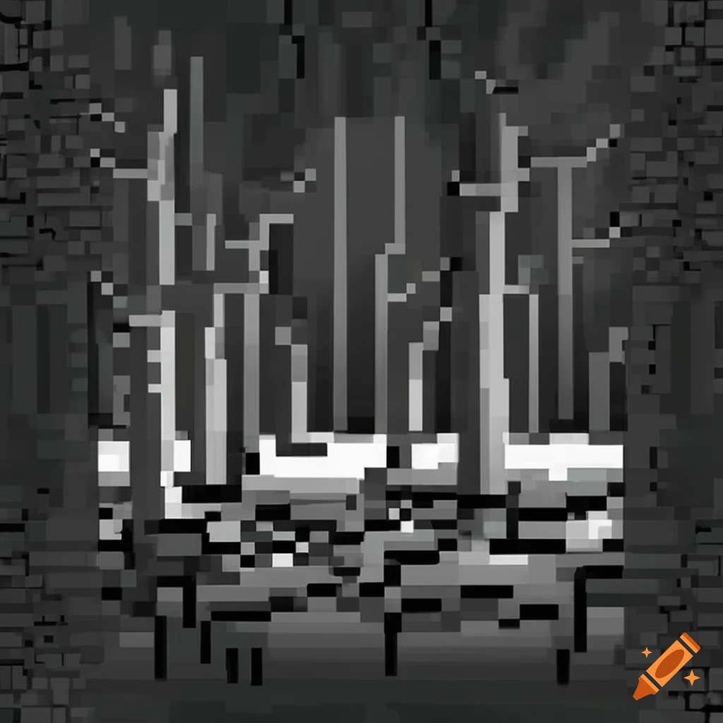 A 8-bit black and white landscape with 100 pixels