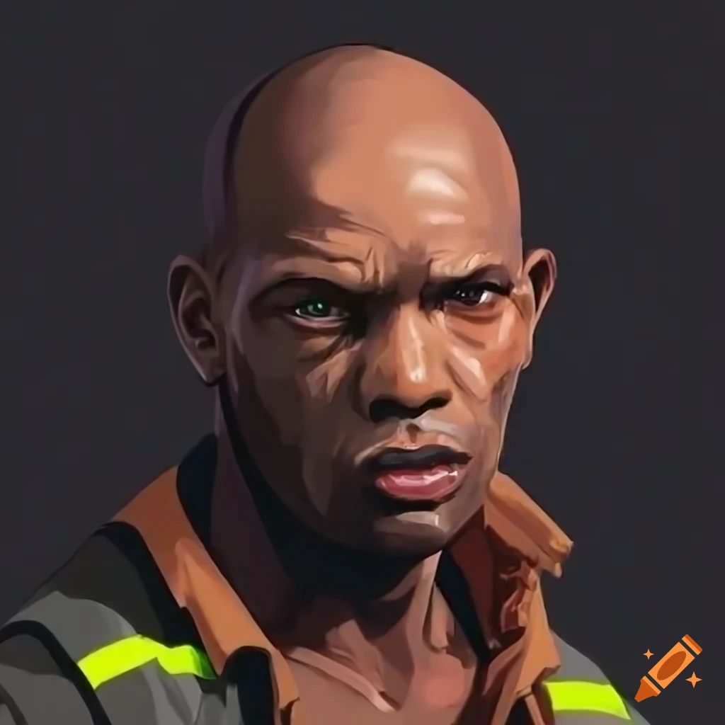 Male,has a short black goatee, African American, bald, firefighter ...