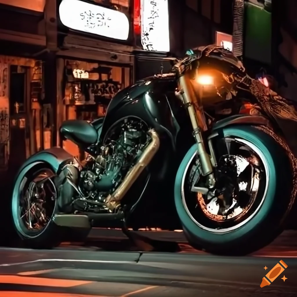 An expensive motorcycle at night in japanese street on Craiyon