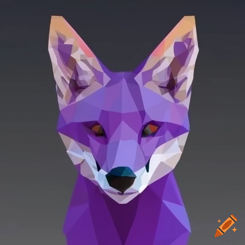 Low poly 2d shaped purple fox head from side view
