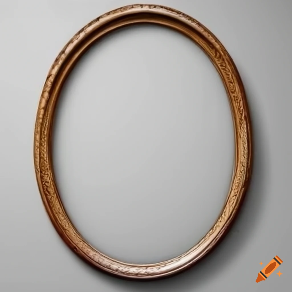 Create the photo of an old oval picture frame without a picture on a ...