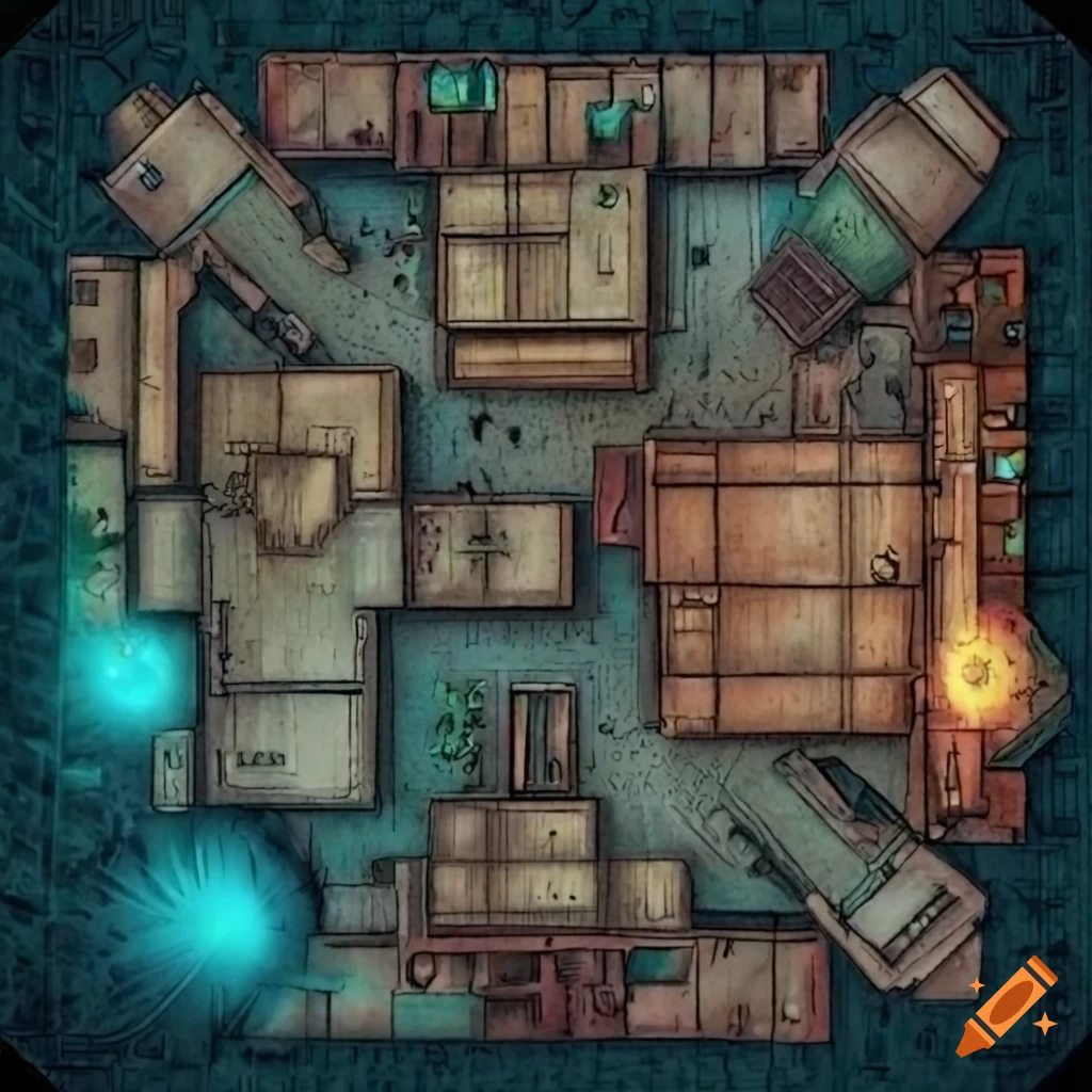 Create a top-down battle mat map of Arkham. The map should provide an ...