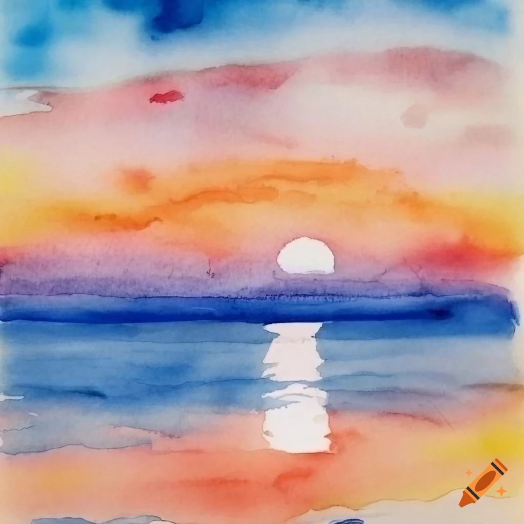 Watercolour seaside sunset